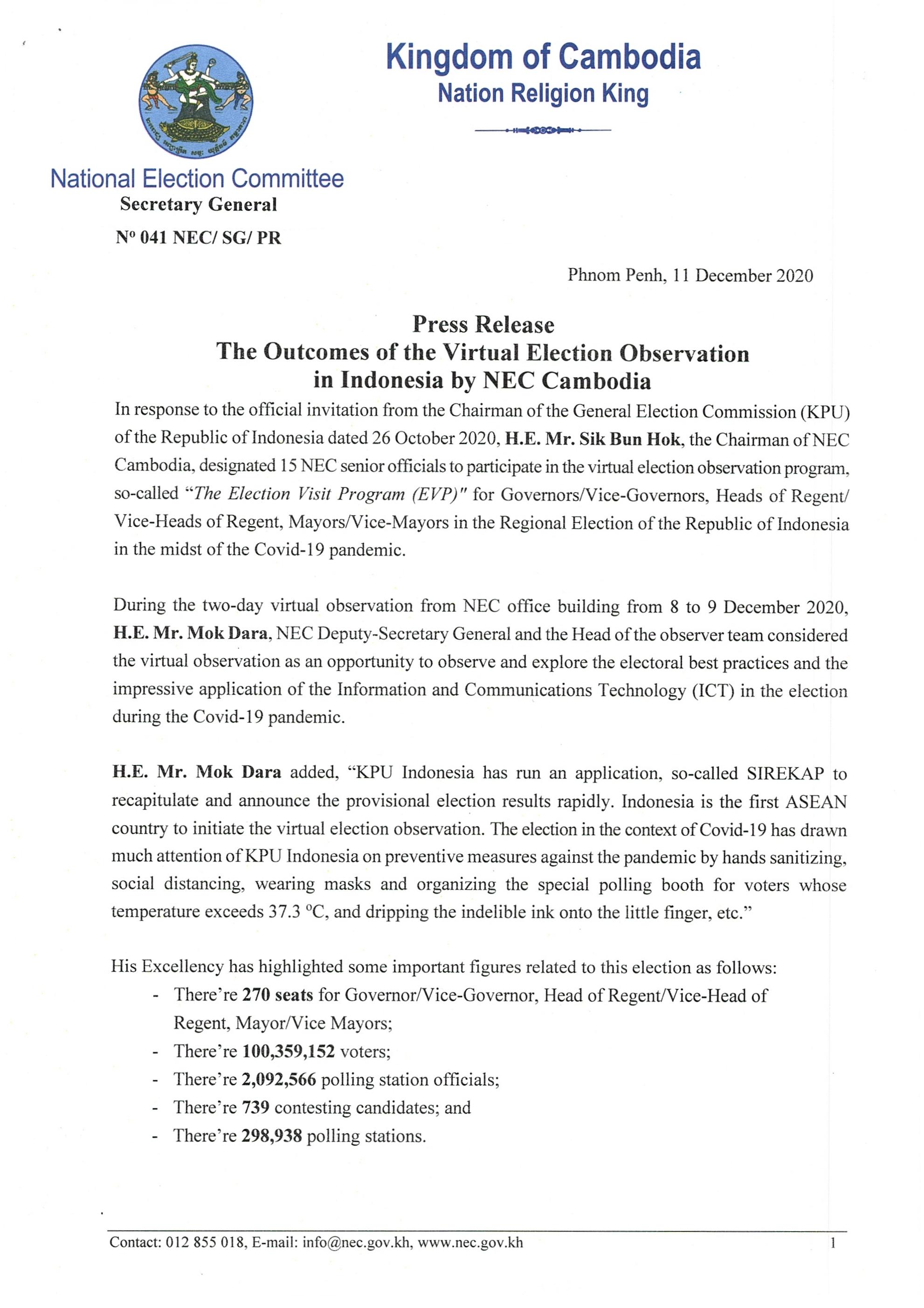 Press Release : The Outcomes of the Virtual Election Observation in ...