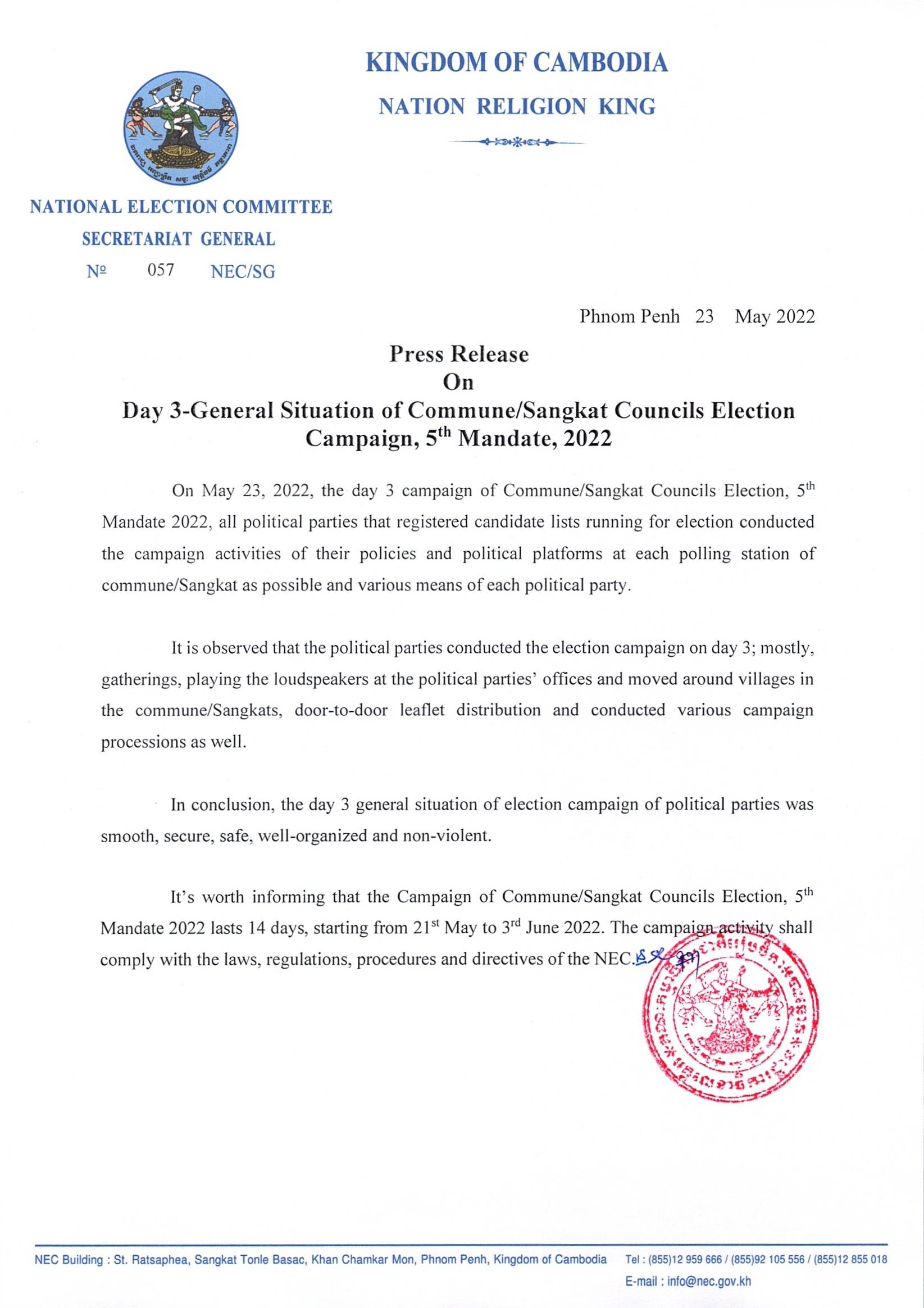 Press Release On Day 3-General Situation of Commune/Sangkat Councils ...