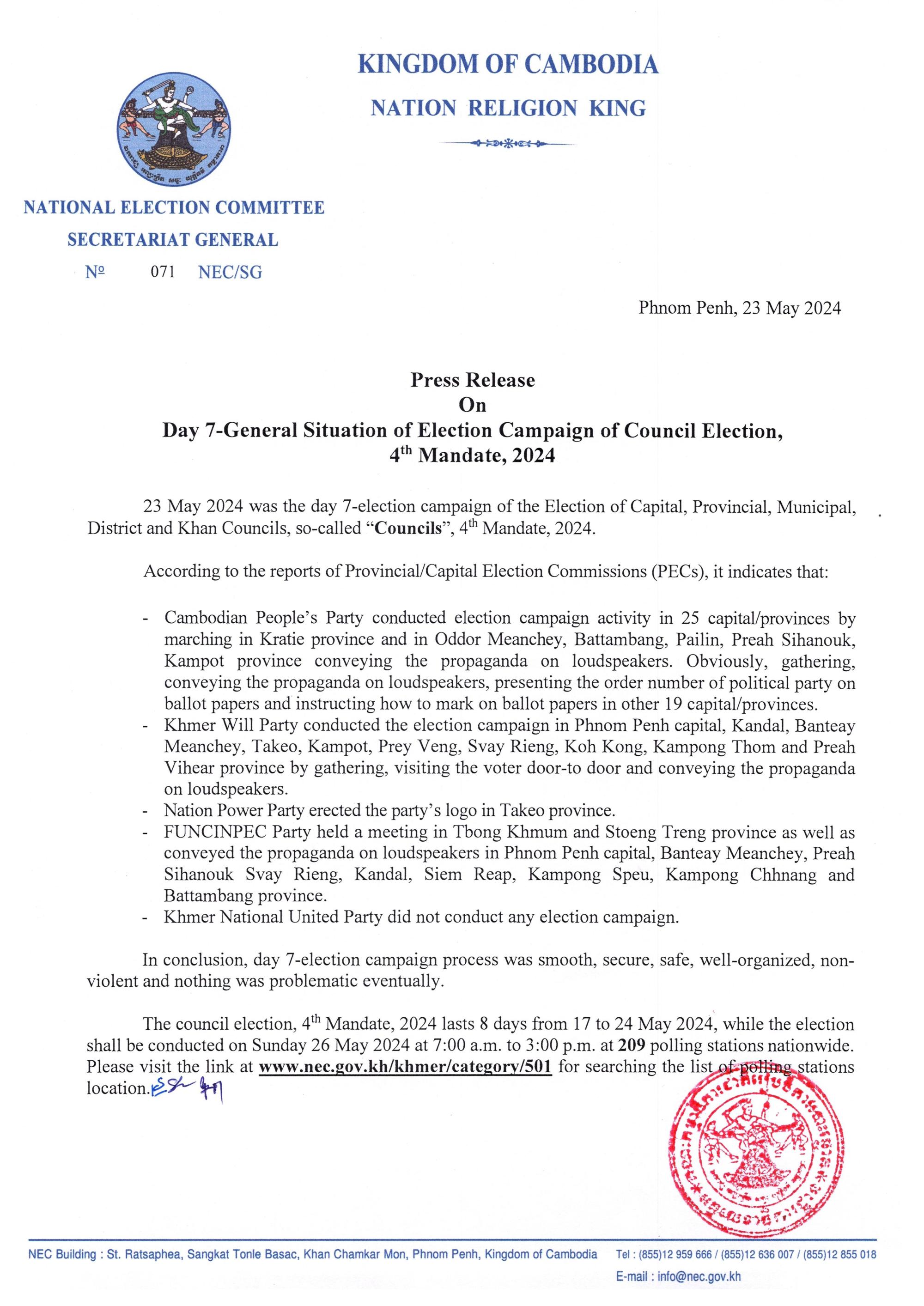 Press Release On Day 7-General Situation of Election Campaign of ...